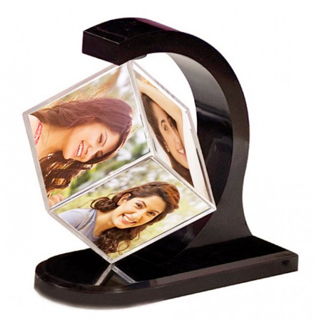 Custom acrylic rotating cube photo frame