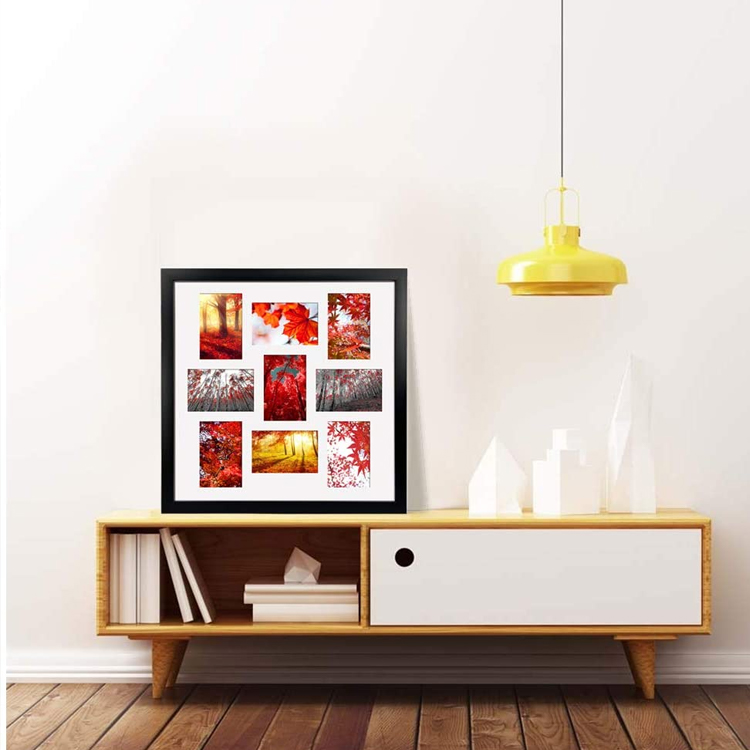 Black photo frame collage frame with 9 openings