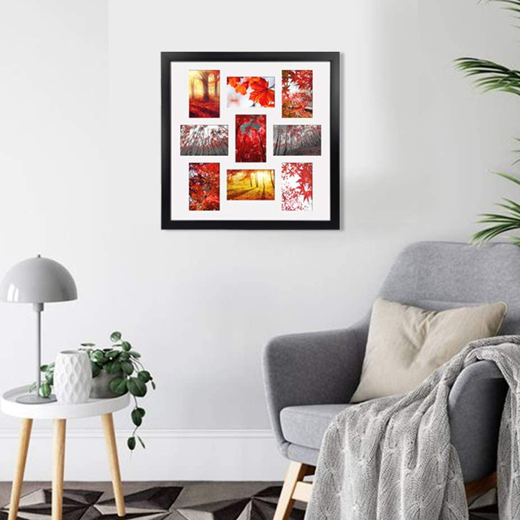 Black photo frame collage frame with 9 openings